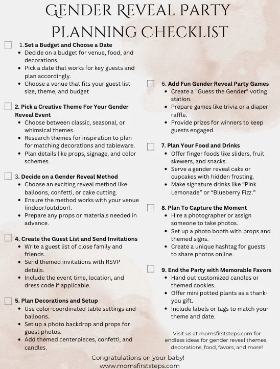 Gender Reveal Party Planning Checklist — Mom's First Steps